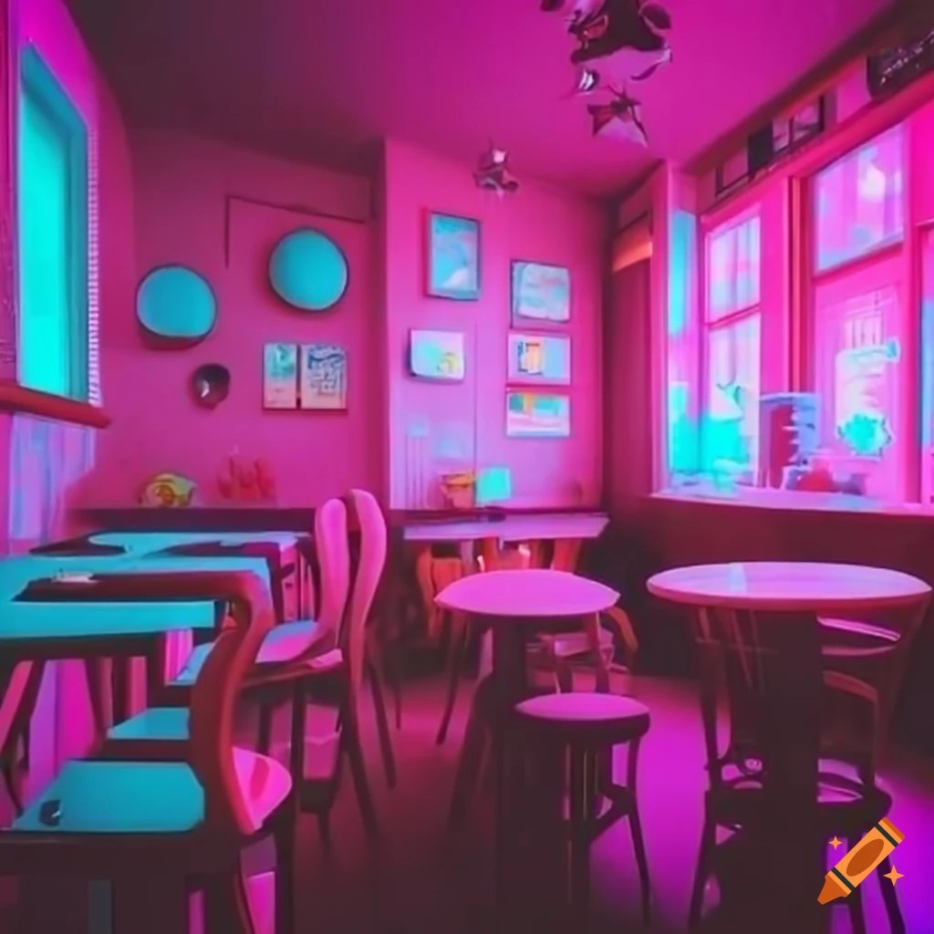 Pastel-colored cafe interior with cute decor on Craiyon