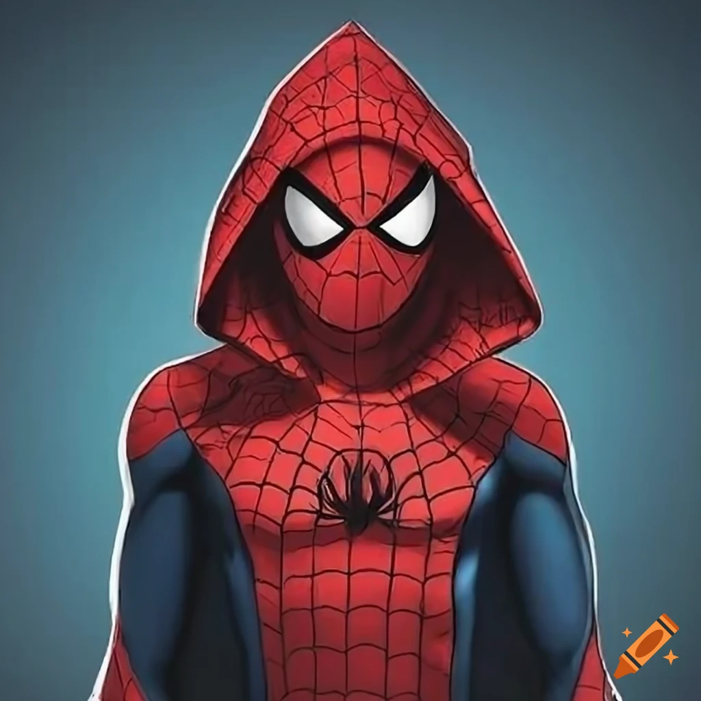 Spiderman wearing a hood on Craiyon