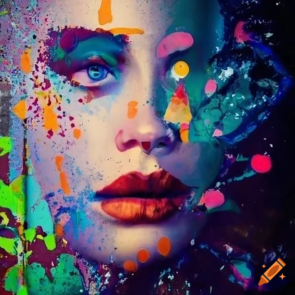 Surreal female face with intricate texture overlay on Craiyon