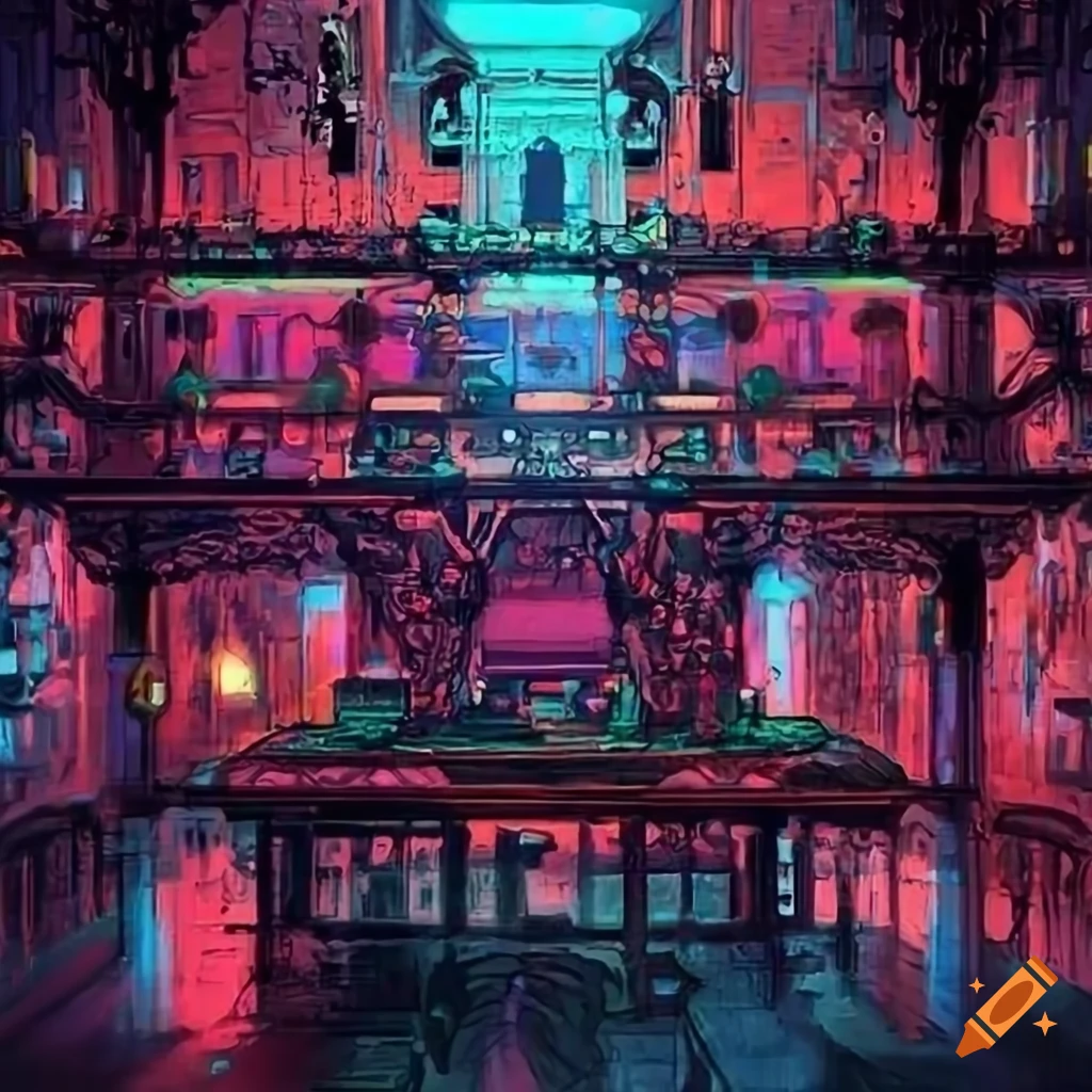 Cyberpunk-inspired science lab equipment artwork