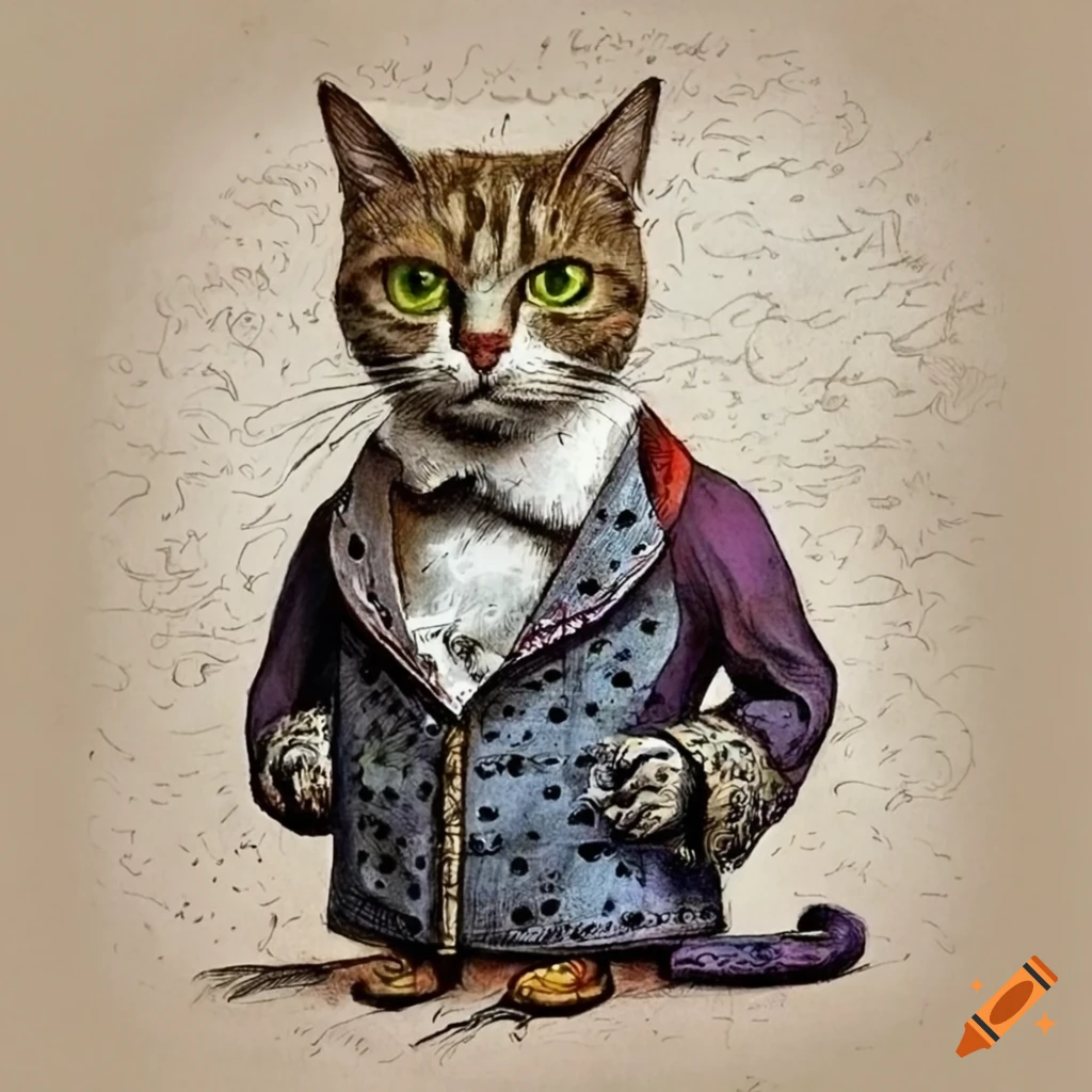 Illustration of a cat in victorian attire by edward gorey on Craiyon