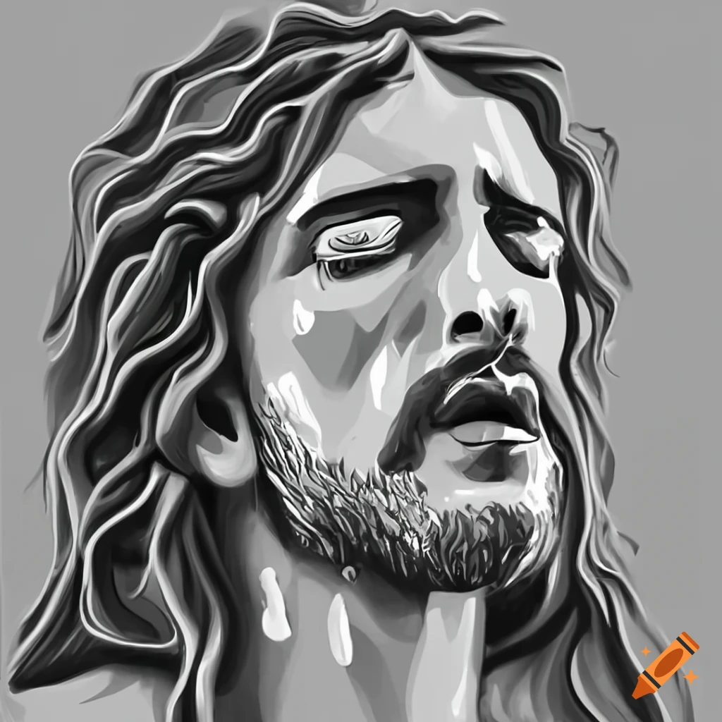 Portrait of jesus with closed eyes and biting lips on Craiyon