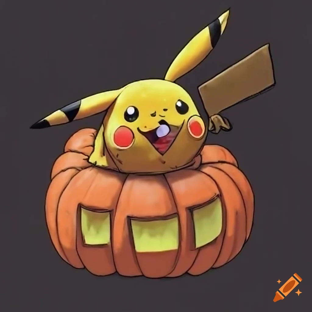 Pikachu eating a pumpkin