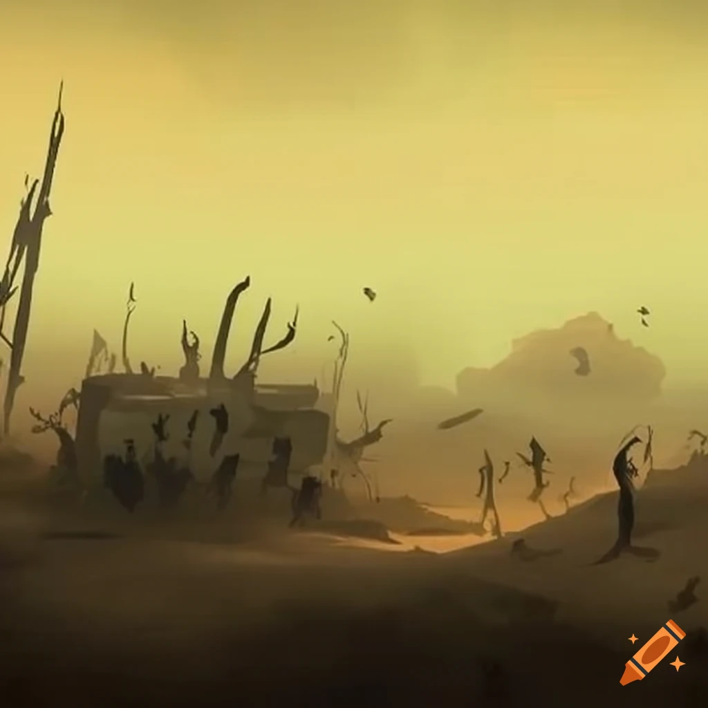 Image of a misty zombie apocalypse in a desert on Craiyon