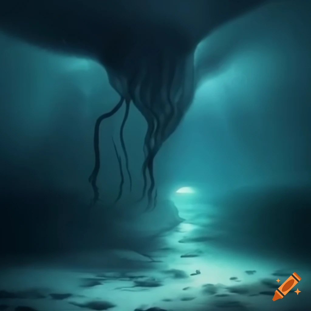 Artwork of swirling clouds and god rays underwater on Craiyon