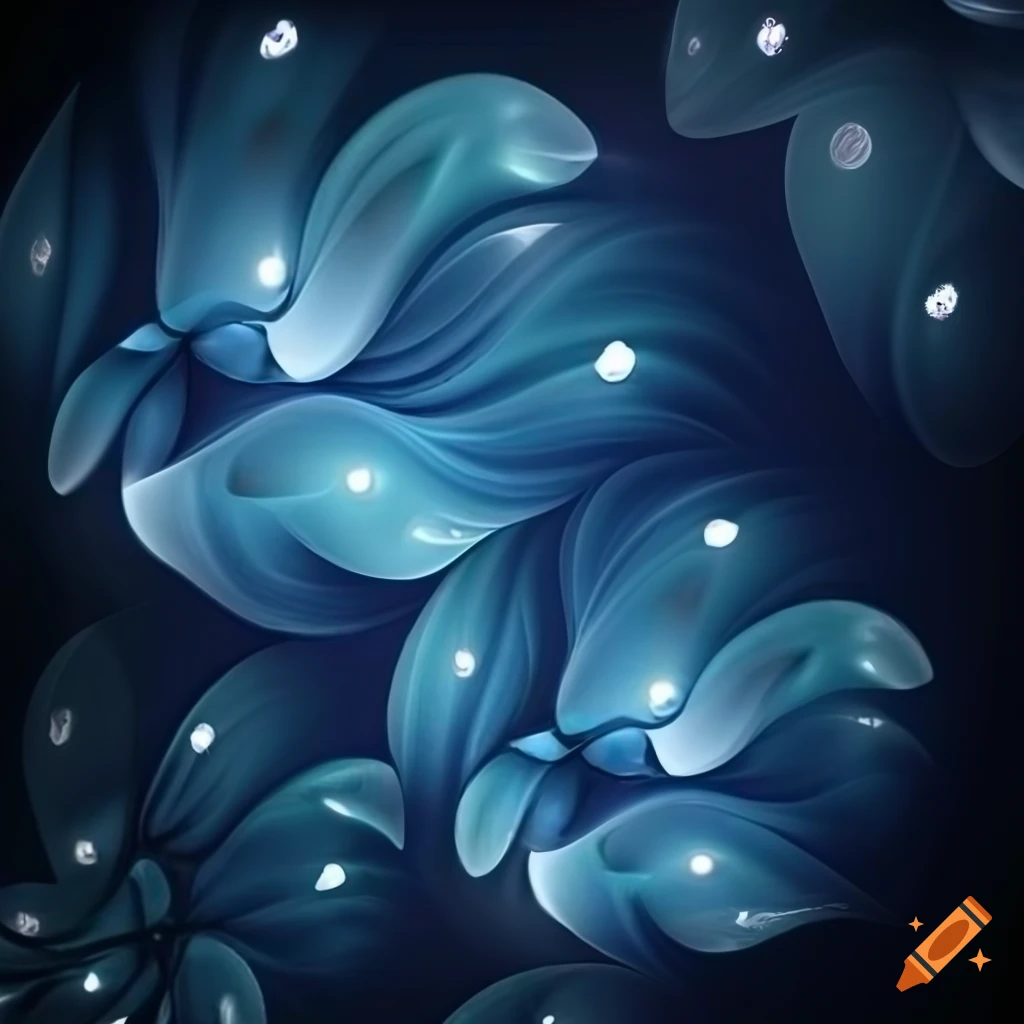 Abstract botanical design with silver and dark indigo colors on Craiyon