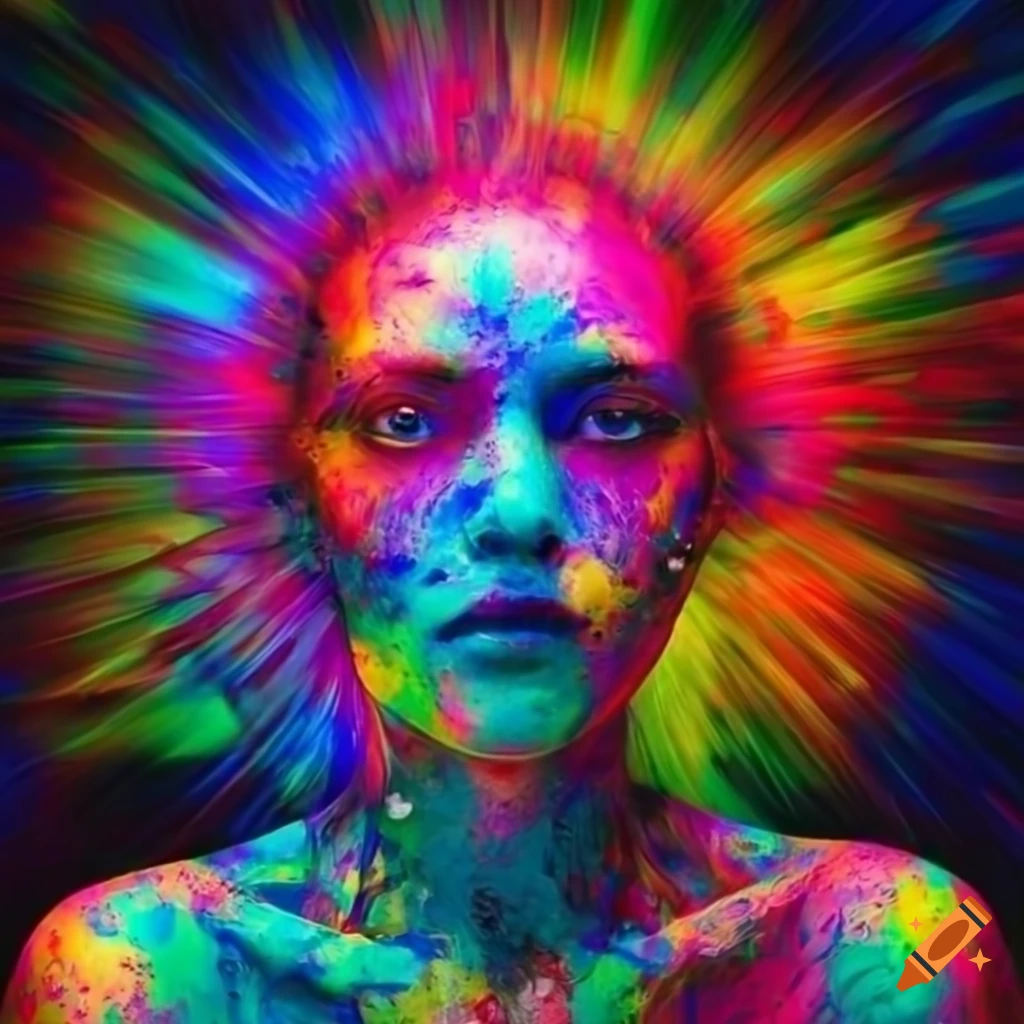 Colorful image of a spectral woman in a surreal world on Craiyon