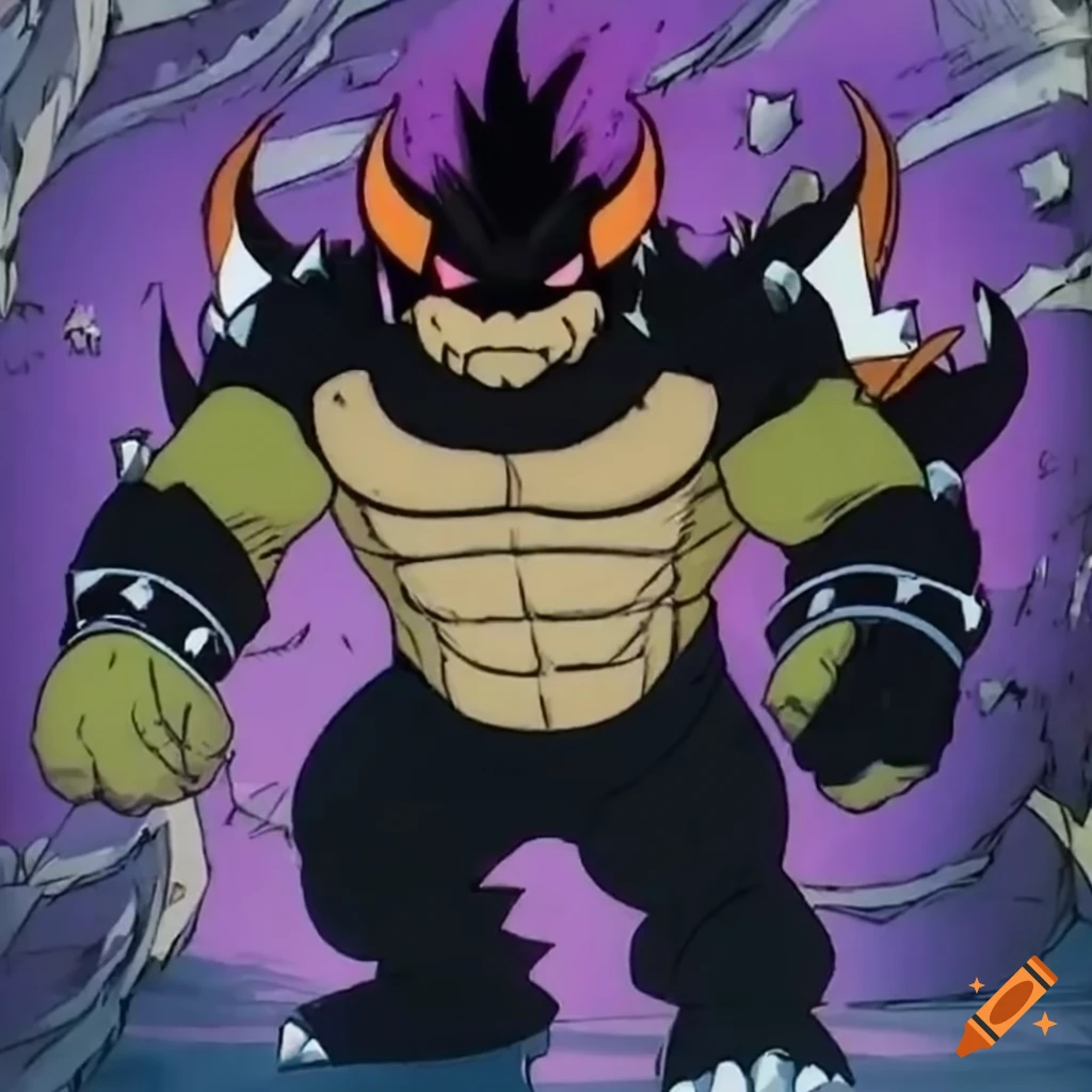 Dark-themed illustration of big muscular bowser on Craiyon
