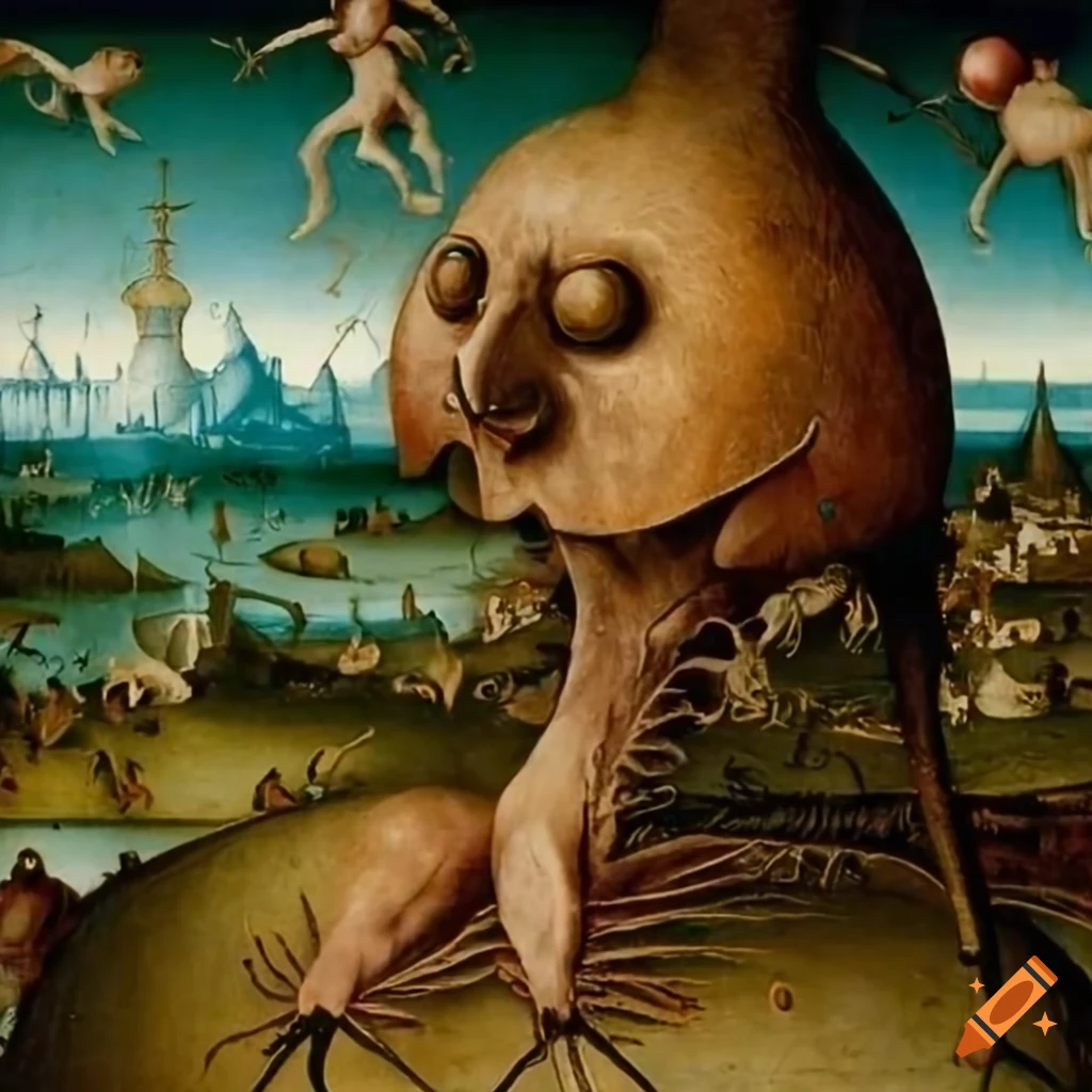 Strange creature in a hieronymus bosch painting on Craiyon