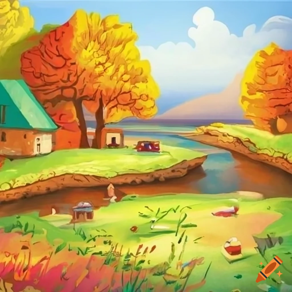 Illustration of a landscape for children's book on Craiyon