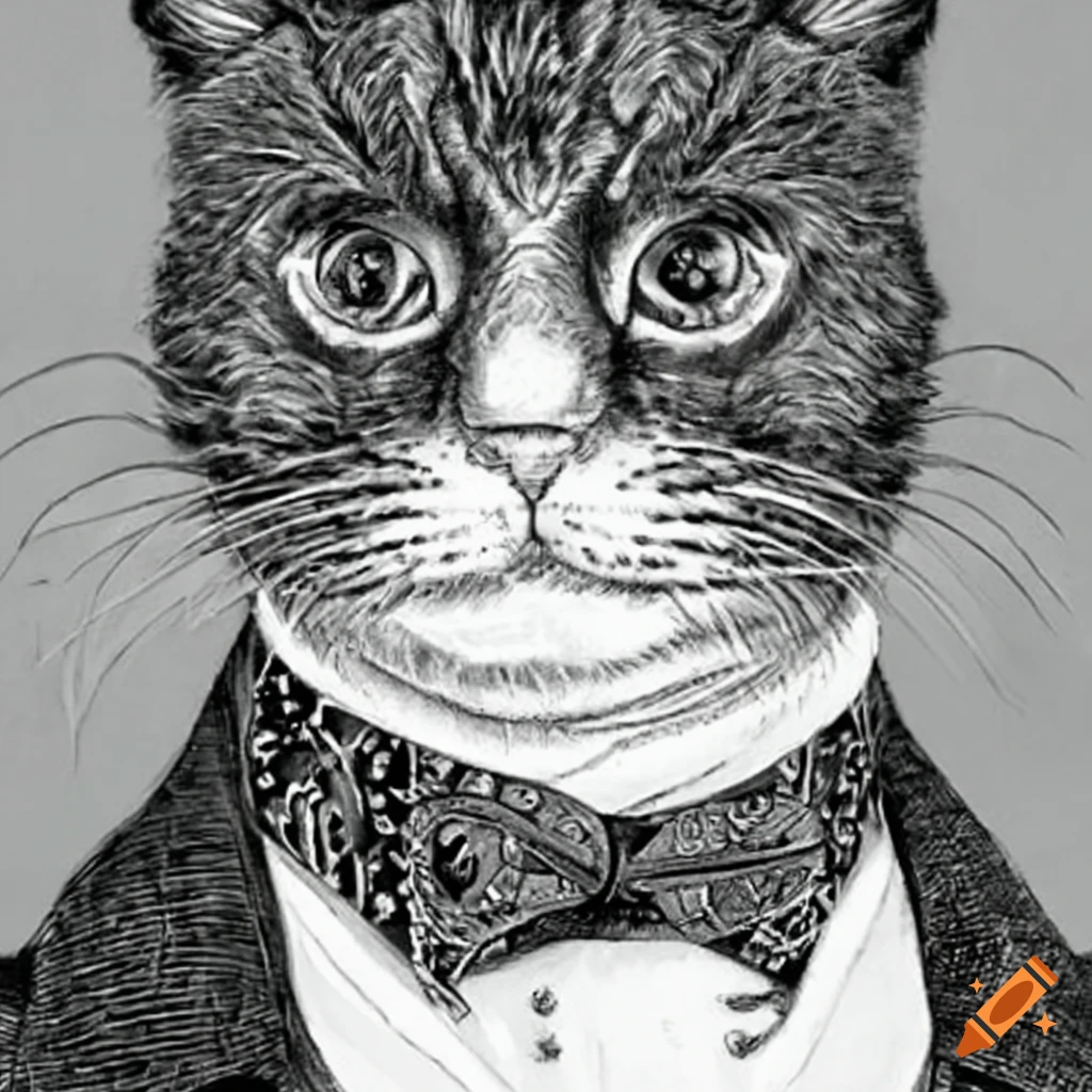 Illustration of a cat in victorian gentleman's attire on Craiyon