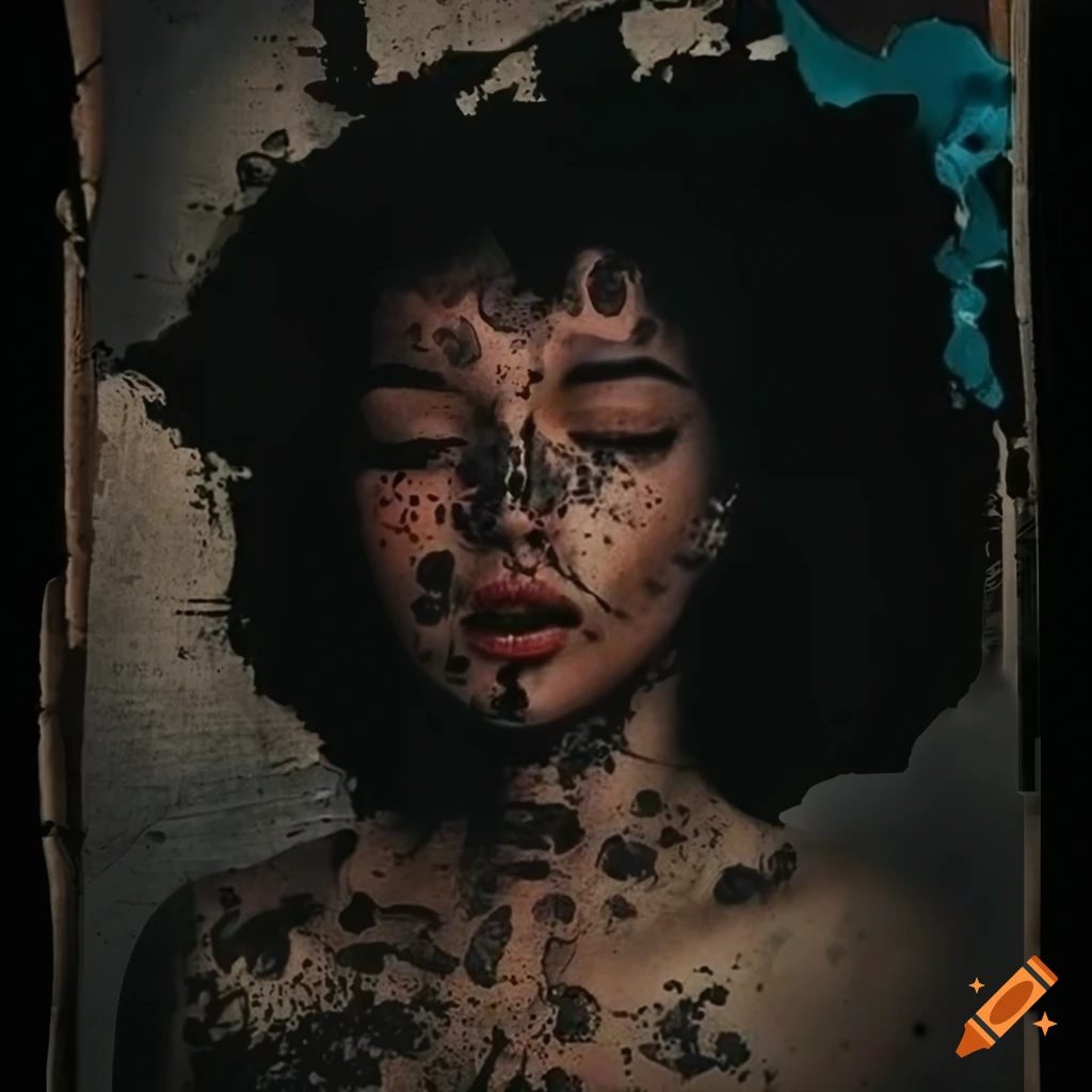 Surreal female face with intricate texture overlay on Craiyon