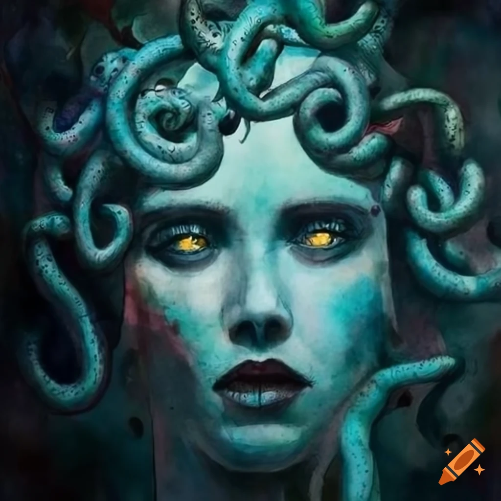 Watercolor painting of Medusa on Craiyon