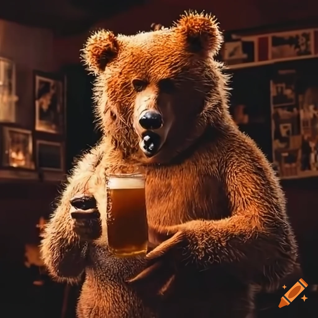 Funny image of a bear with a mullet drinking beer on Craiyon