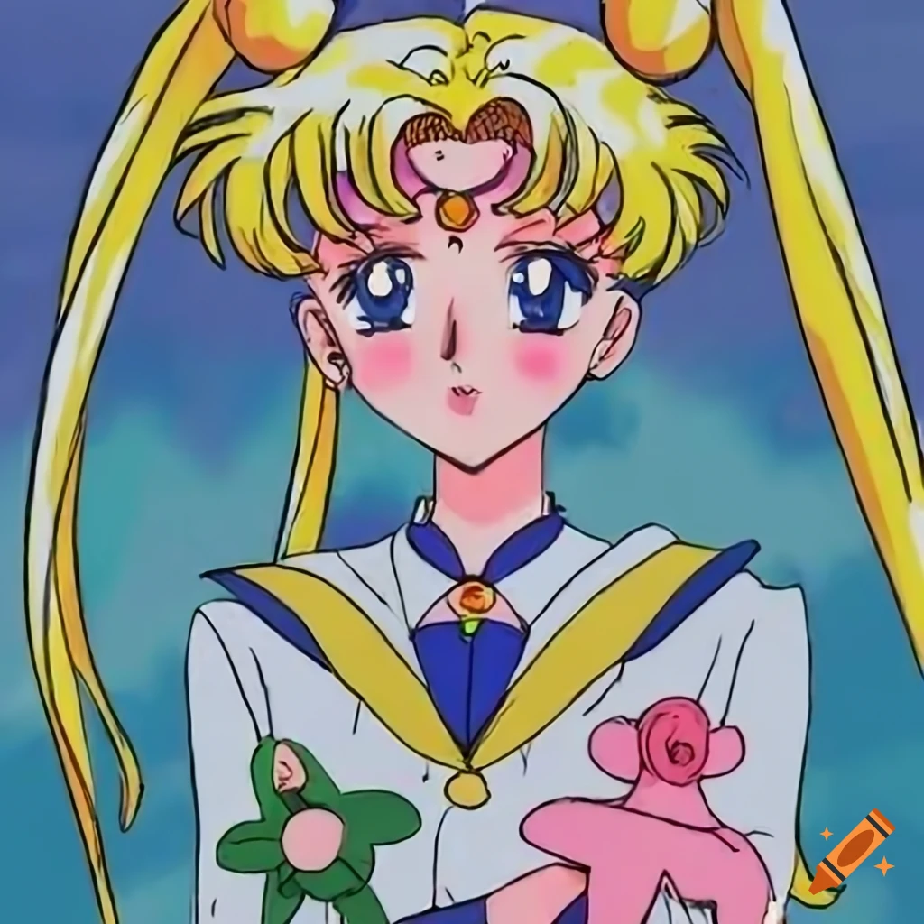 Drawing of a stewardess in Sailor Moon style on Craiyon