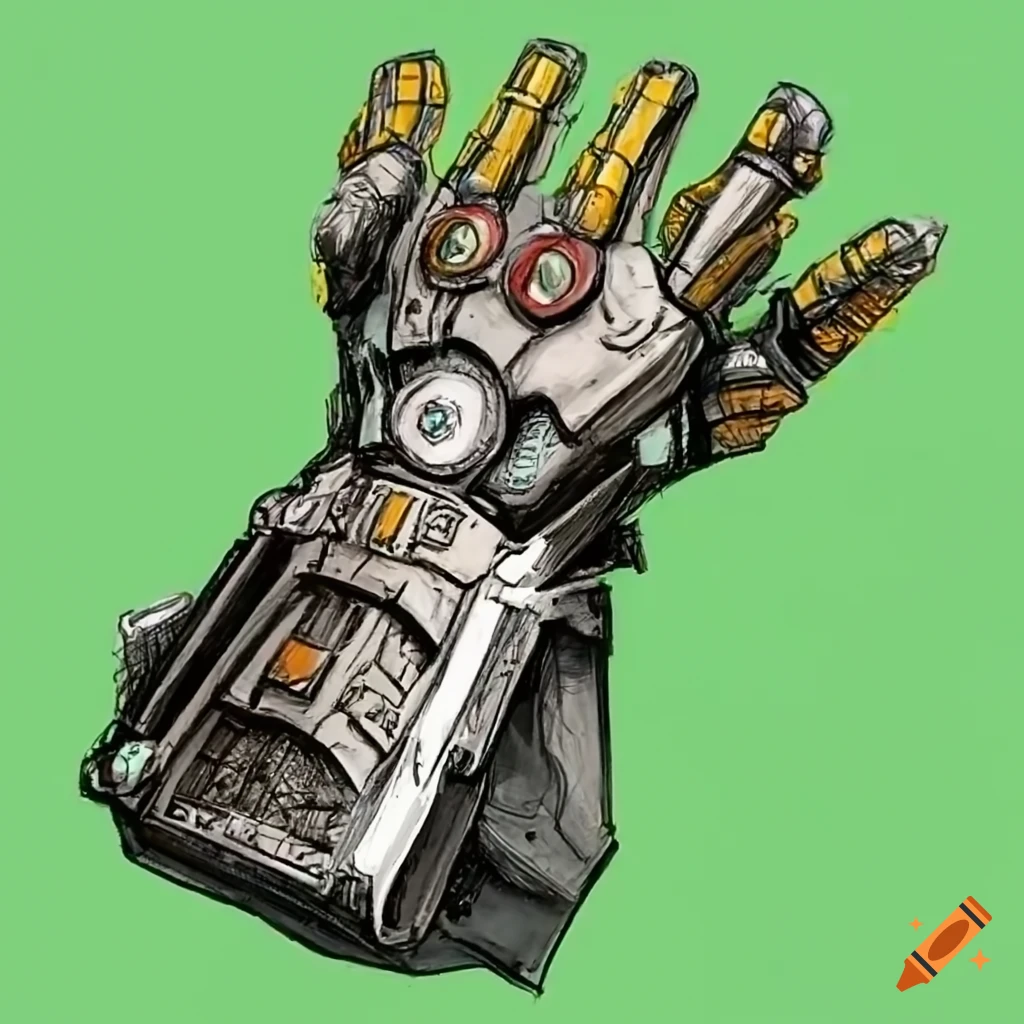 Sketch of a high-tech metal gauntlet hand on Craiyon