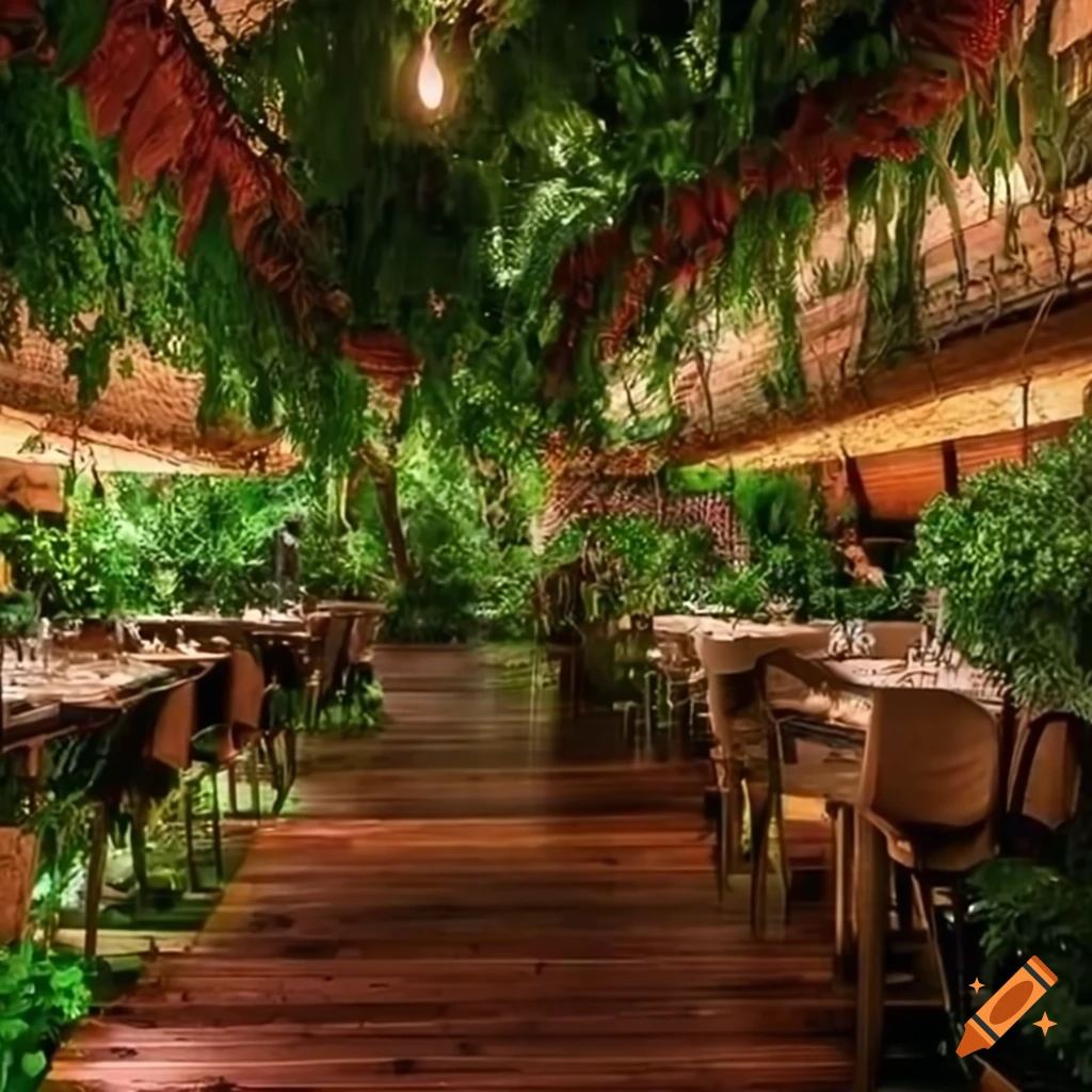 Future restaurant with jungle theme and stunning view on Craiyon