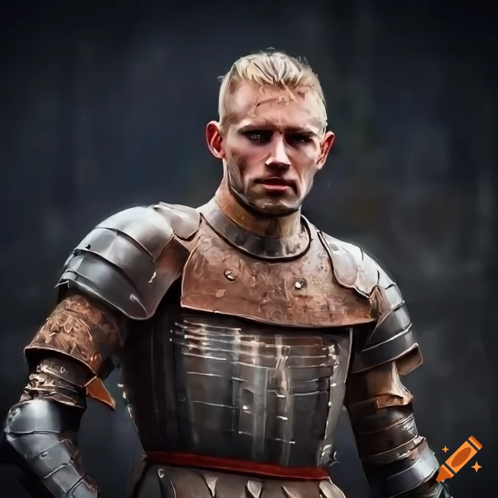 Painting of a muscular man in medieval armor on Craiyon
