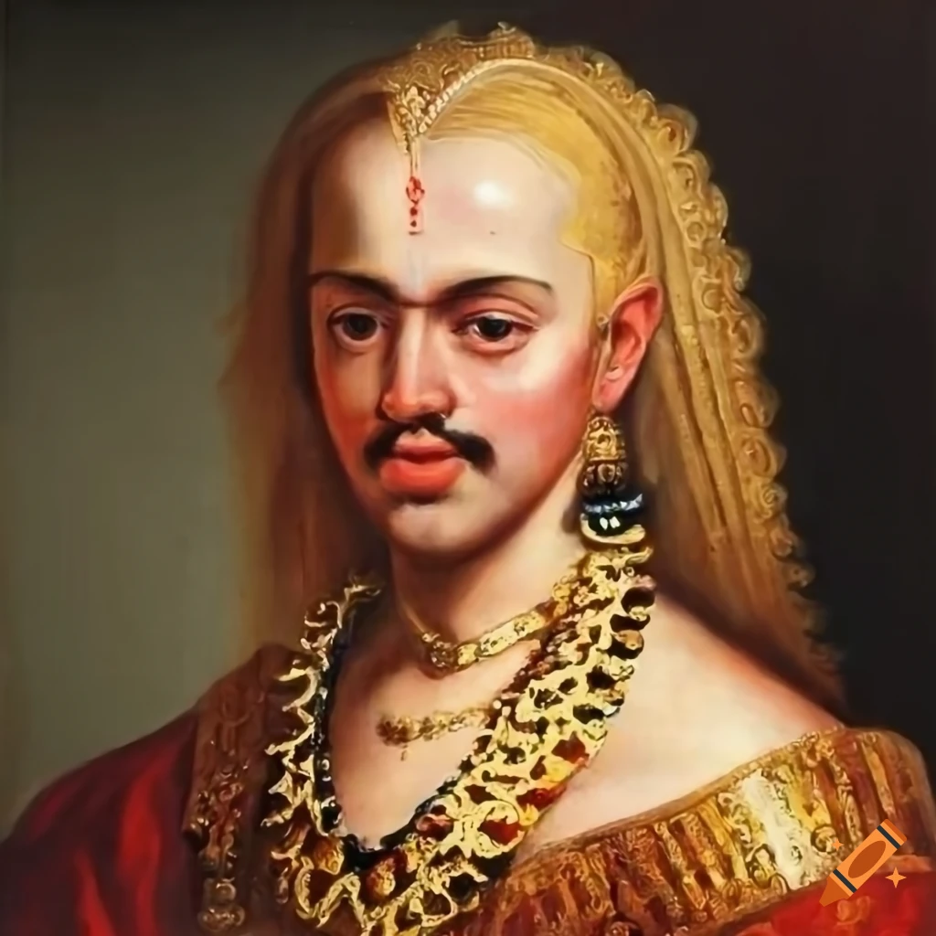 Renaissance portrait of an American blonde Hindu king on Craiyon
