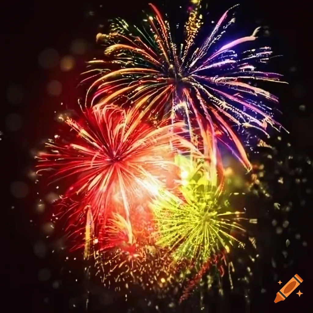 Colorful gift with fireworks in the background on Craiyon