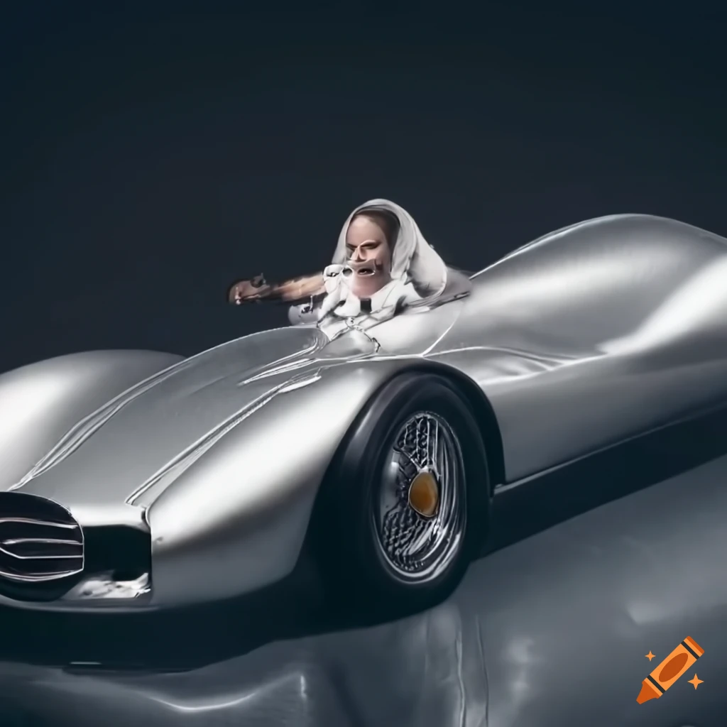 Photo of a silver vintage racecar inspired by Speed Racer's Mercedes ...