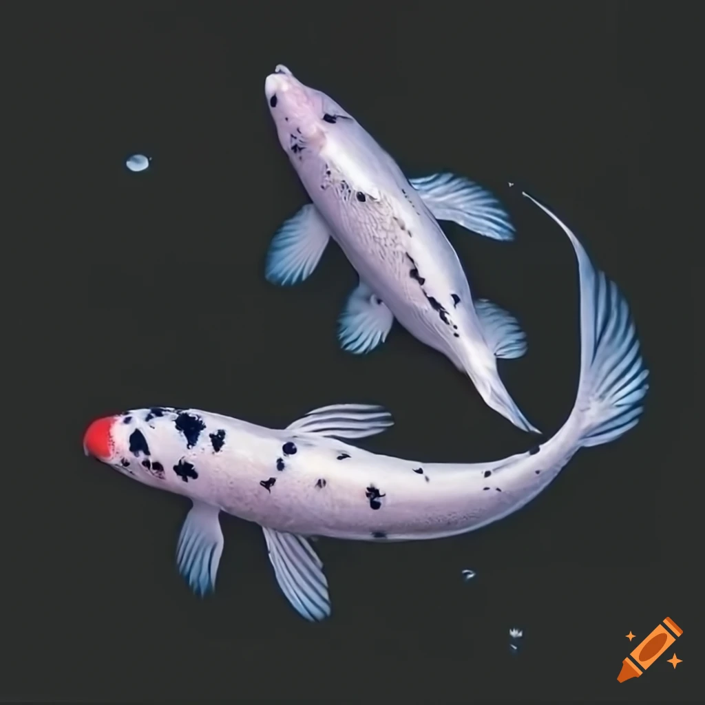 Aerial view of a graceful silver koi fish swimming on Craiyon