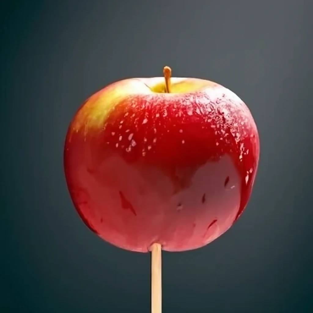 Delicious candied apple on a stick on Craiyon
