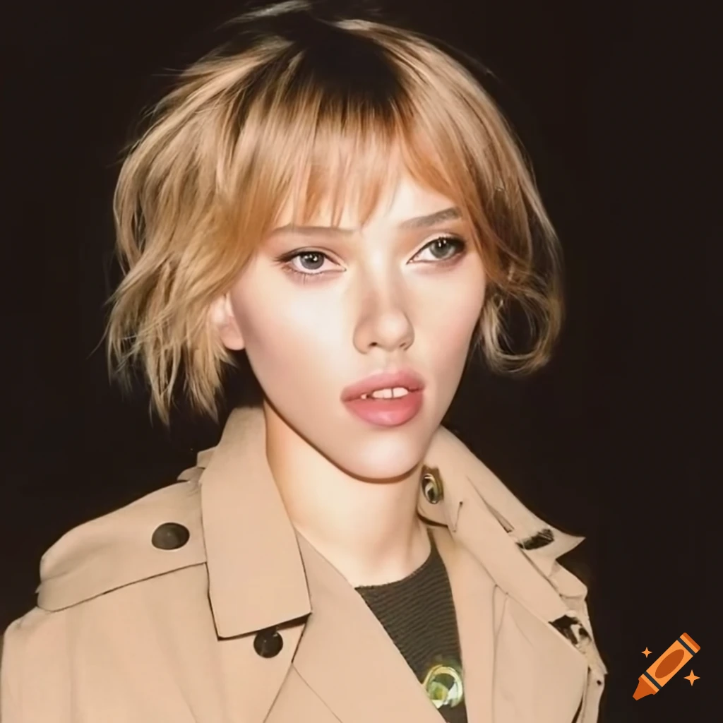 Japanese Scarlett Johansson wearing a beige trenchcoat on Craiyon