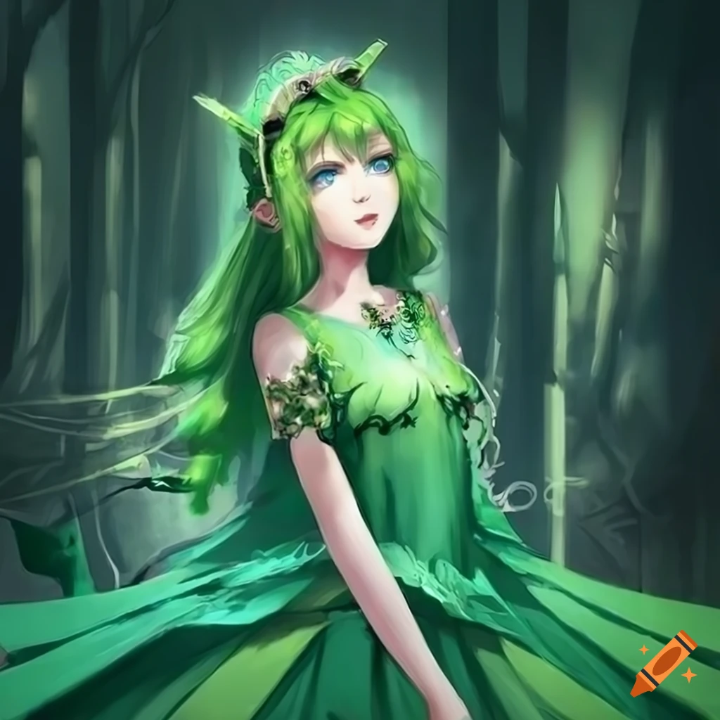 Artwork of a magical girl in a green outfit on Craiyon
