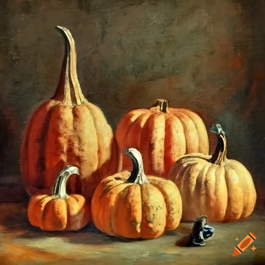 Detailed oil painting of pumpkins on Craiyon