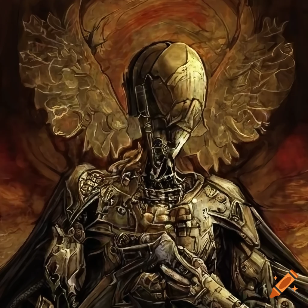 Renaissance painting of a robot god with wings on Craiyon
