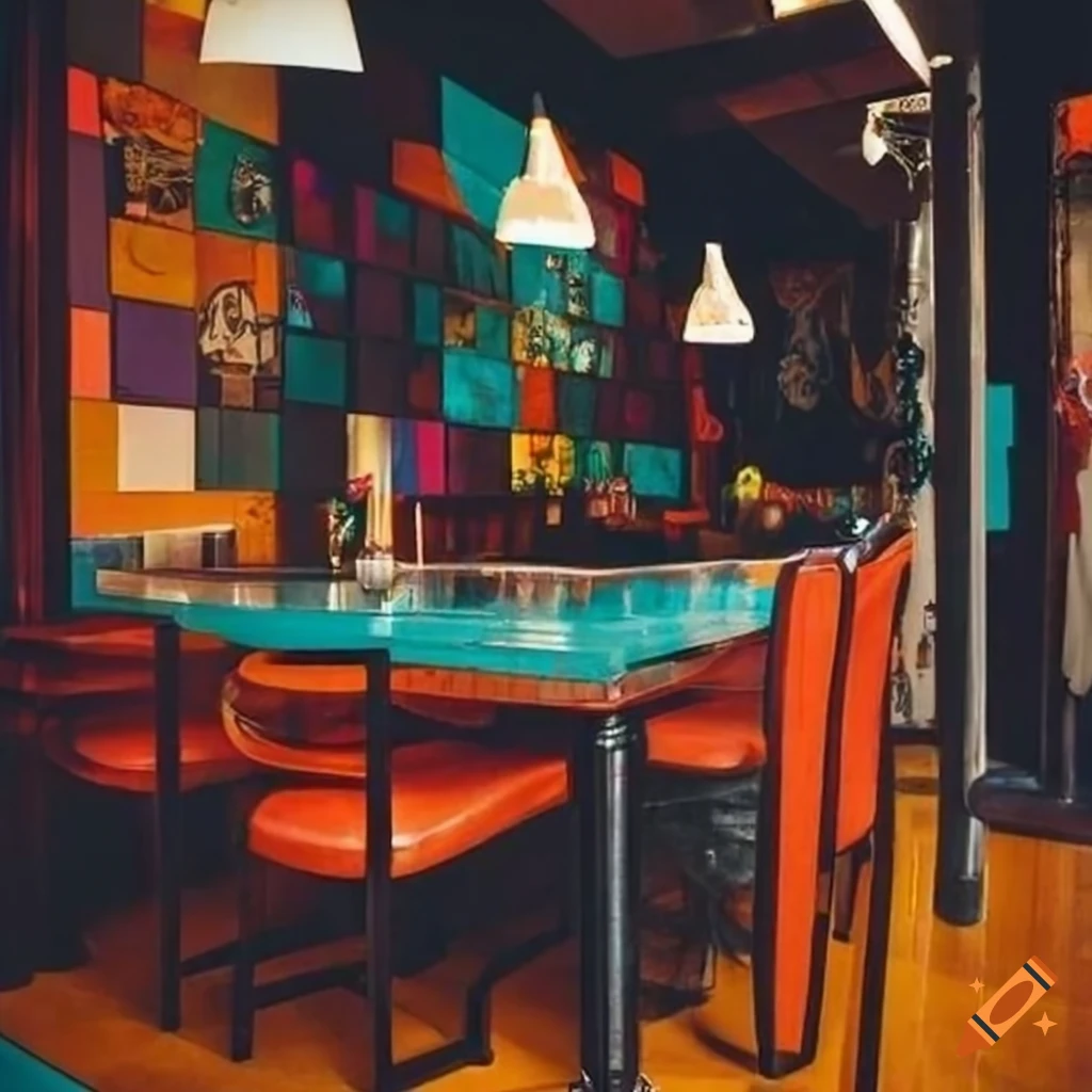 Trendy Latin restaurant with 70's and Chicano style on Craiyon