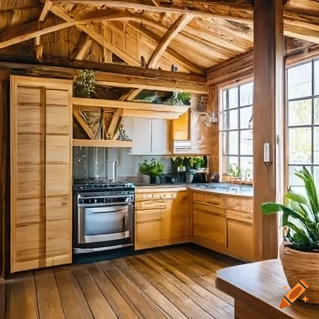Cozy wooden kitchen with natural lighting on Craiyon