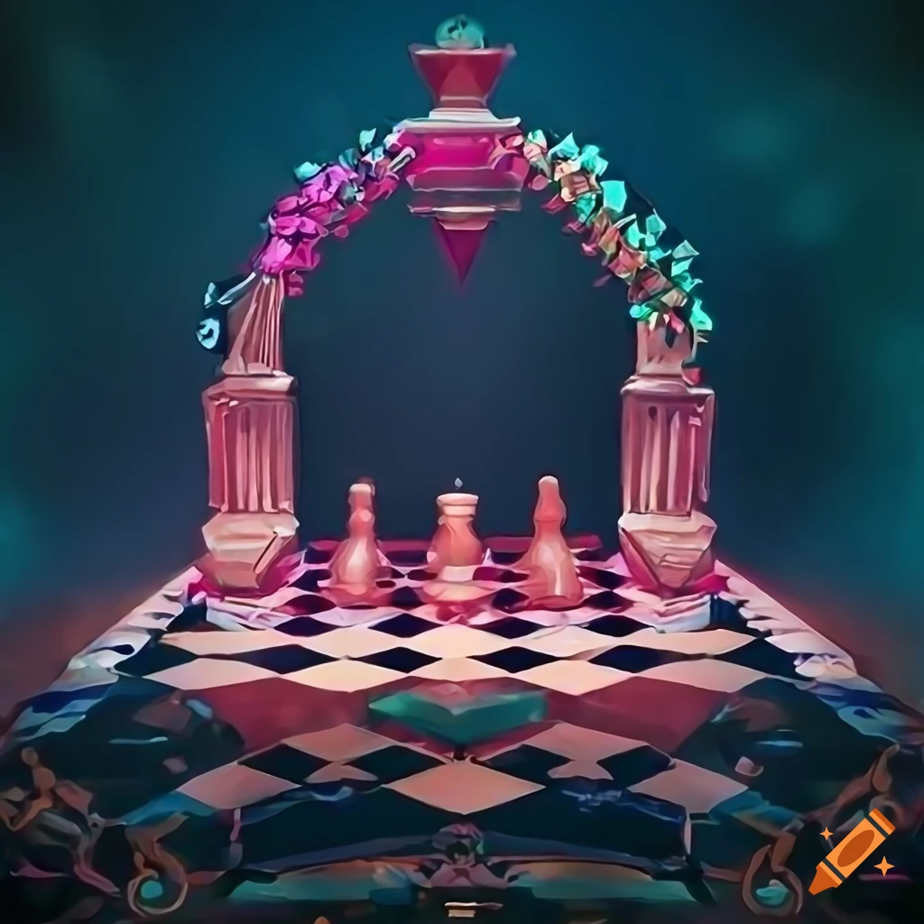 Colorful chess board with heart arch on Craiyon