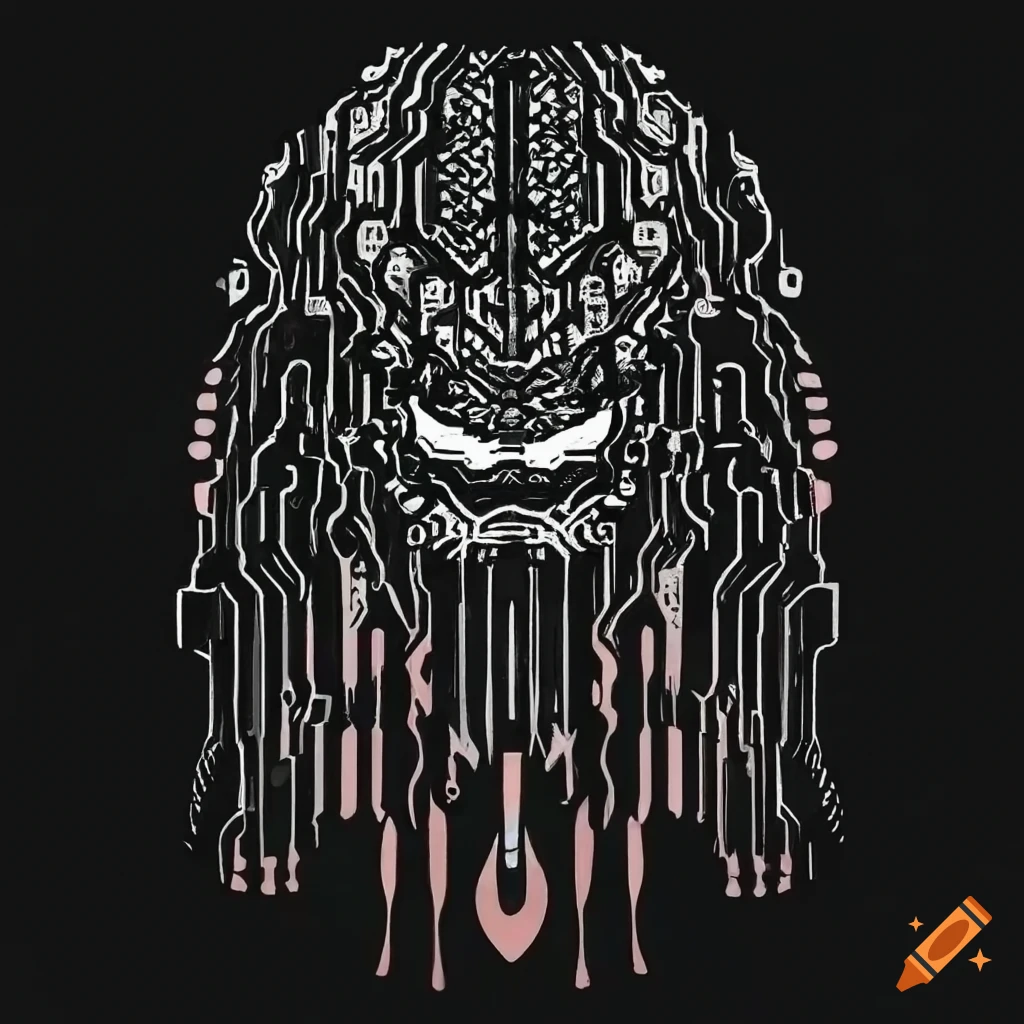 Stylized blackwork tattoo design of Predator's head with circuit board ...
