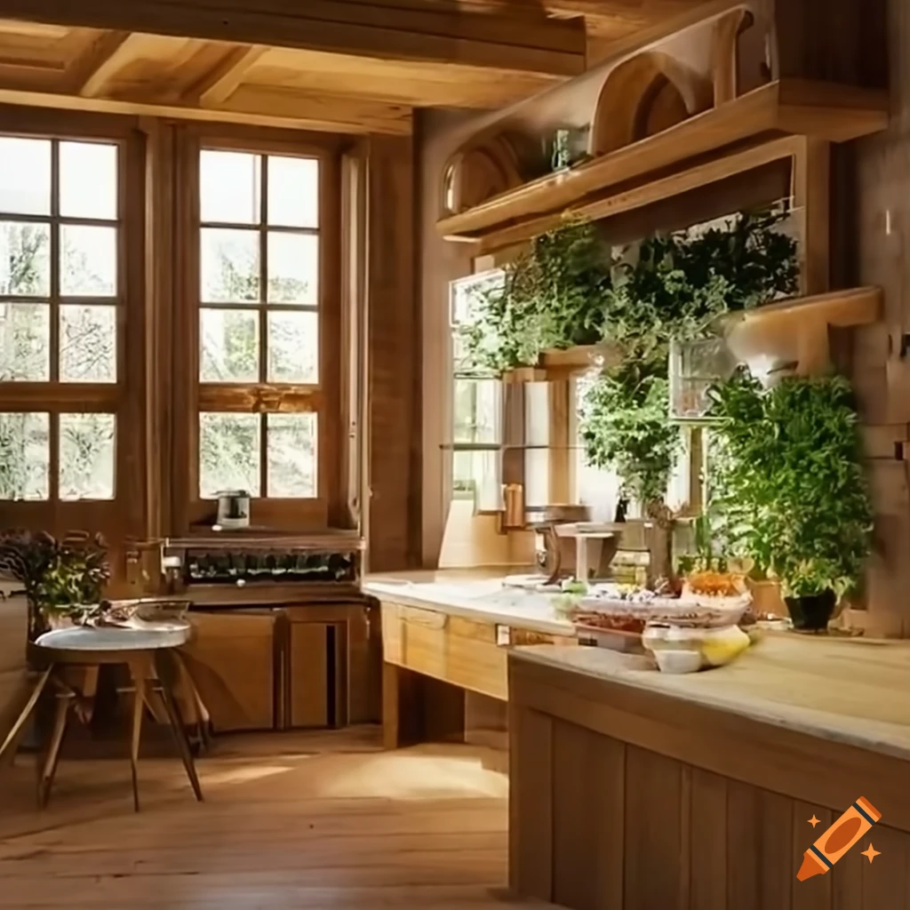 Cozy wooden kitchen with natural lighting on Craiyon