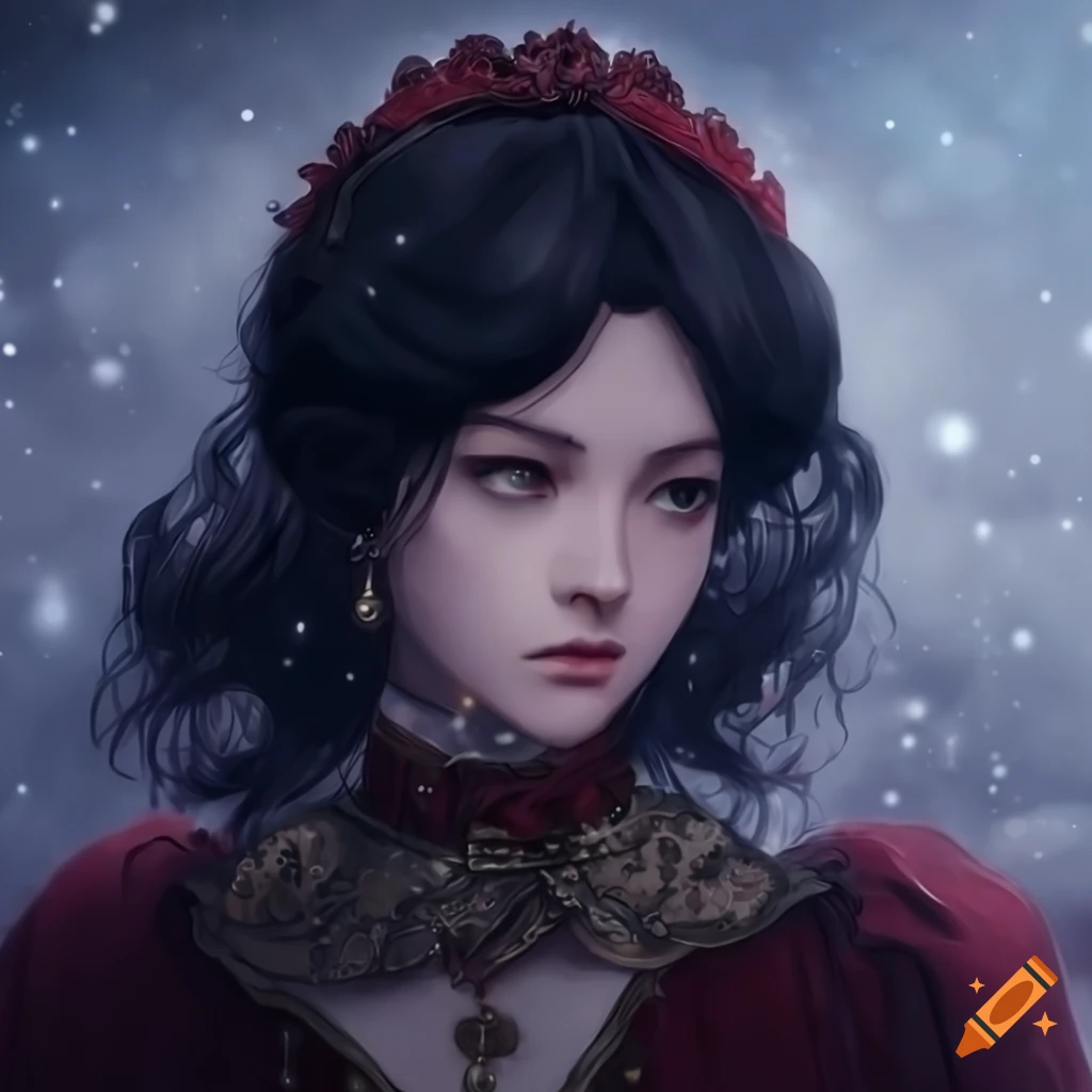 CGI image of an anime space princess with a sword in a snow-covered ...