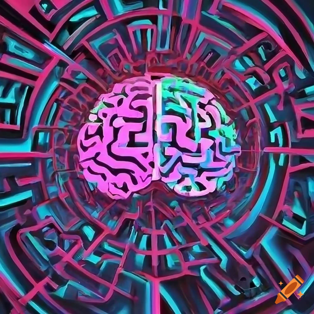Colorful digital painting of a detailed maze brain on Craiyon