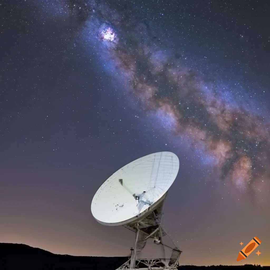 Detailed photo of a satellite dish with milky way background on Craiyon