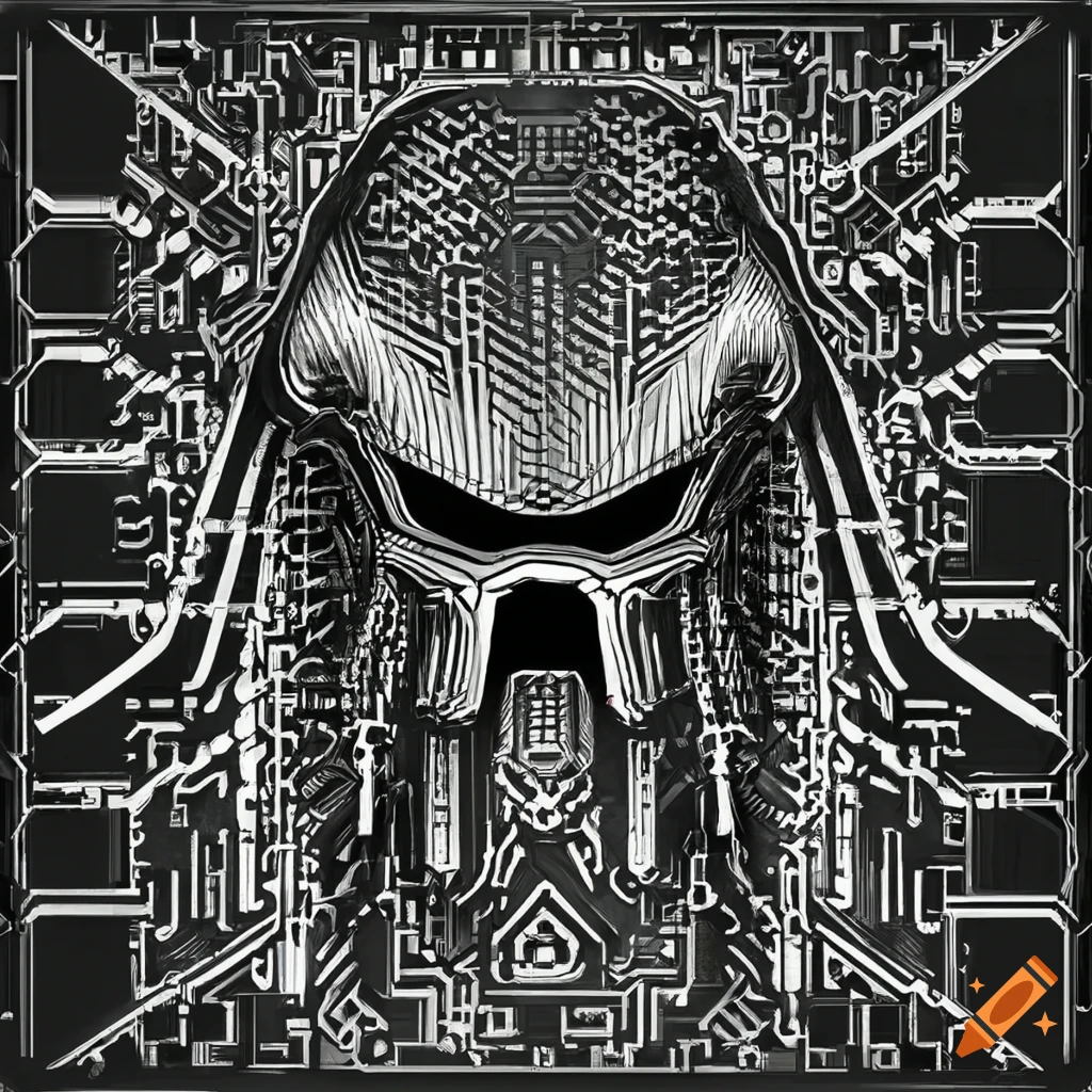 Futuristic artwork of Predator's head in circuit board design on Craiyon