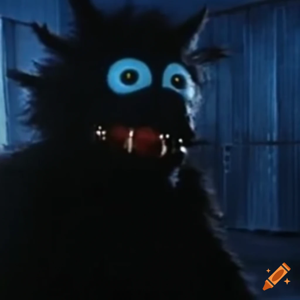 Screenshot of a creepy furry monster with glowing eyes on Craiyon