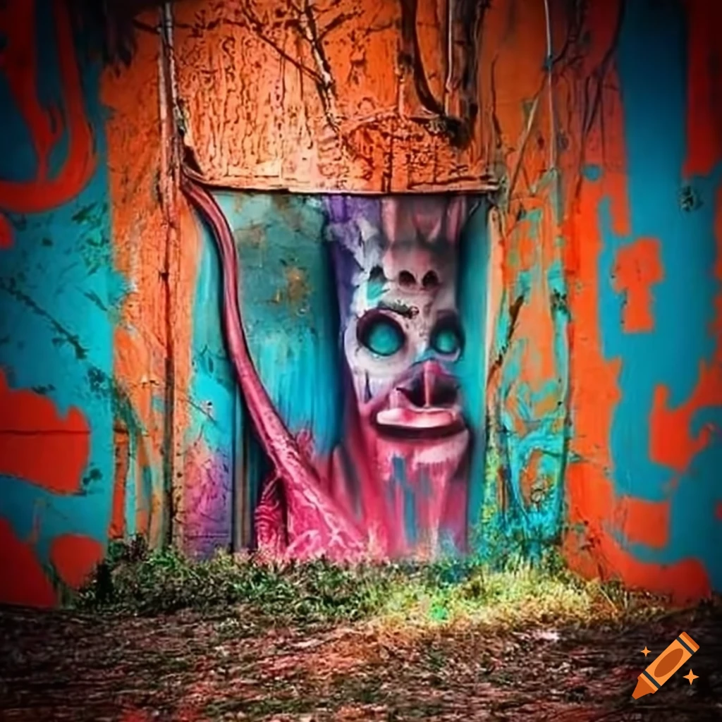 Surrealist circus graffiti on walls on Craiyon