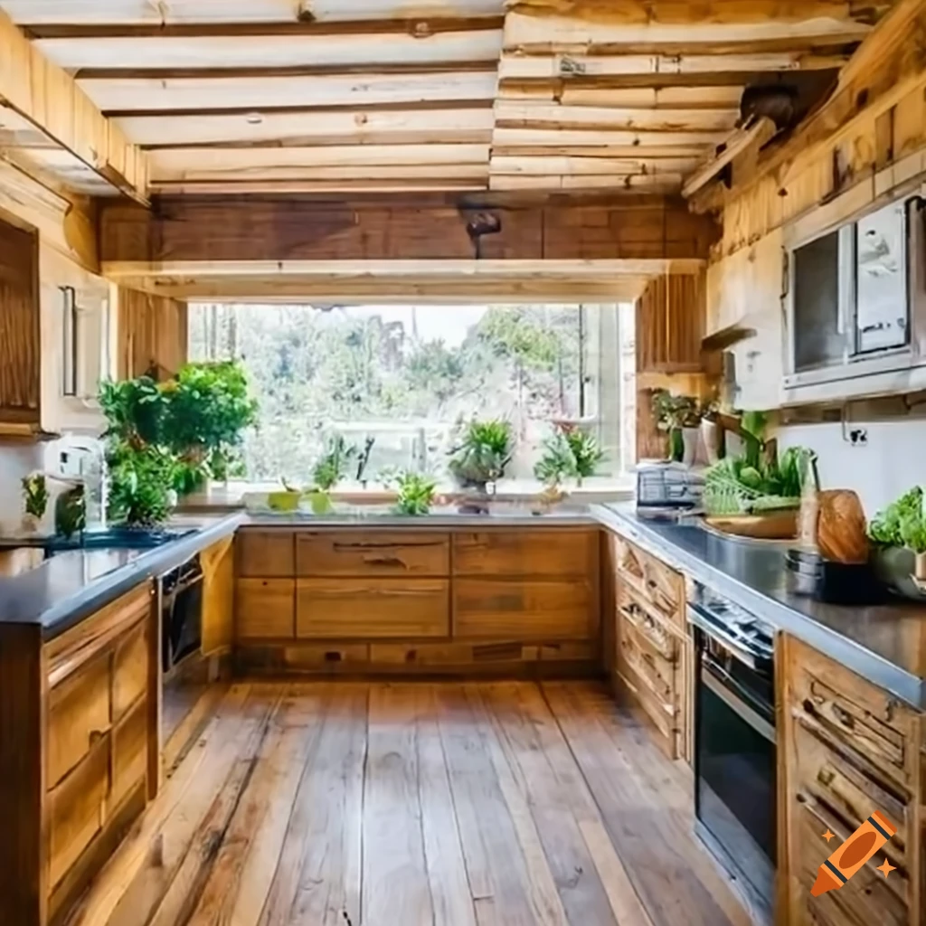 Cozy wooden kitchen with natural lighting on Craiyon