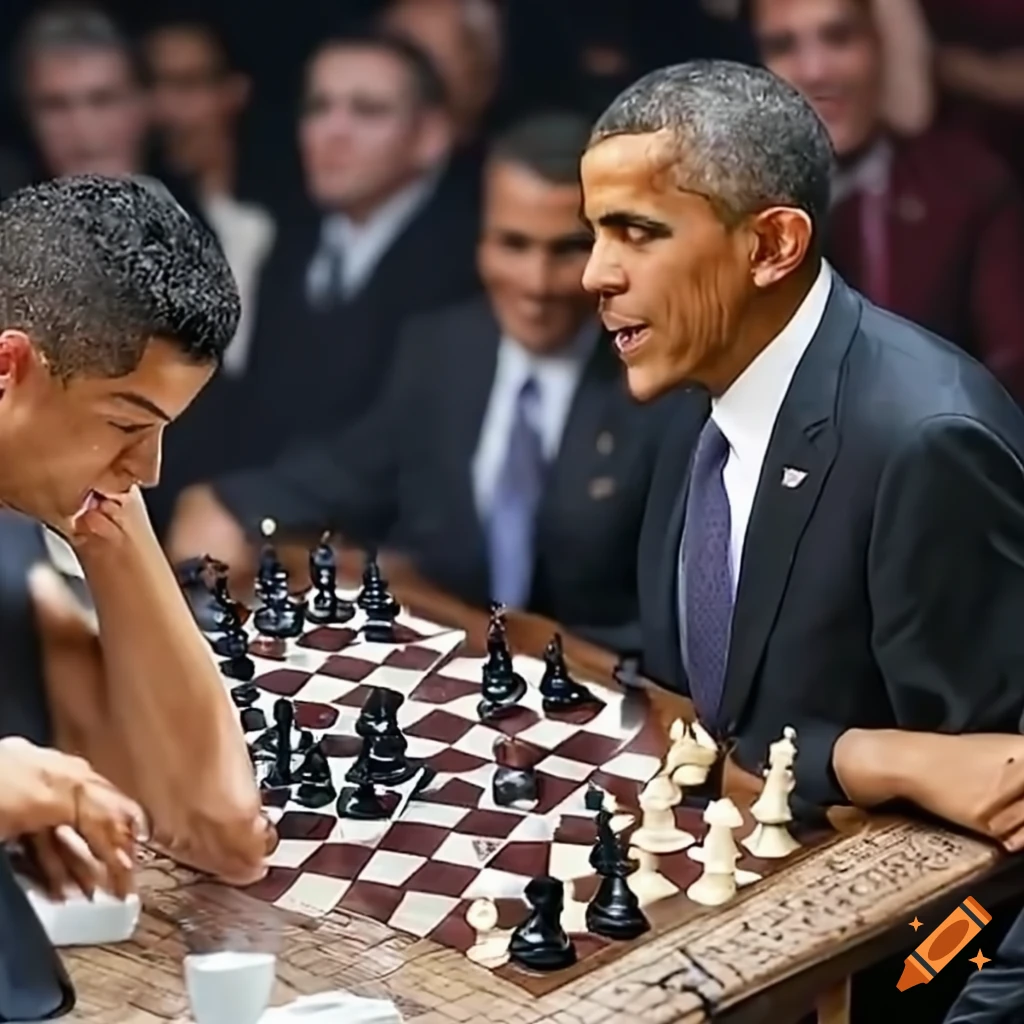 Image of cristiano ronaldo playing chess with obama on Craiyon