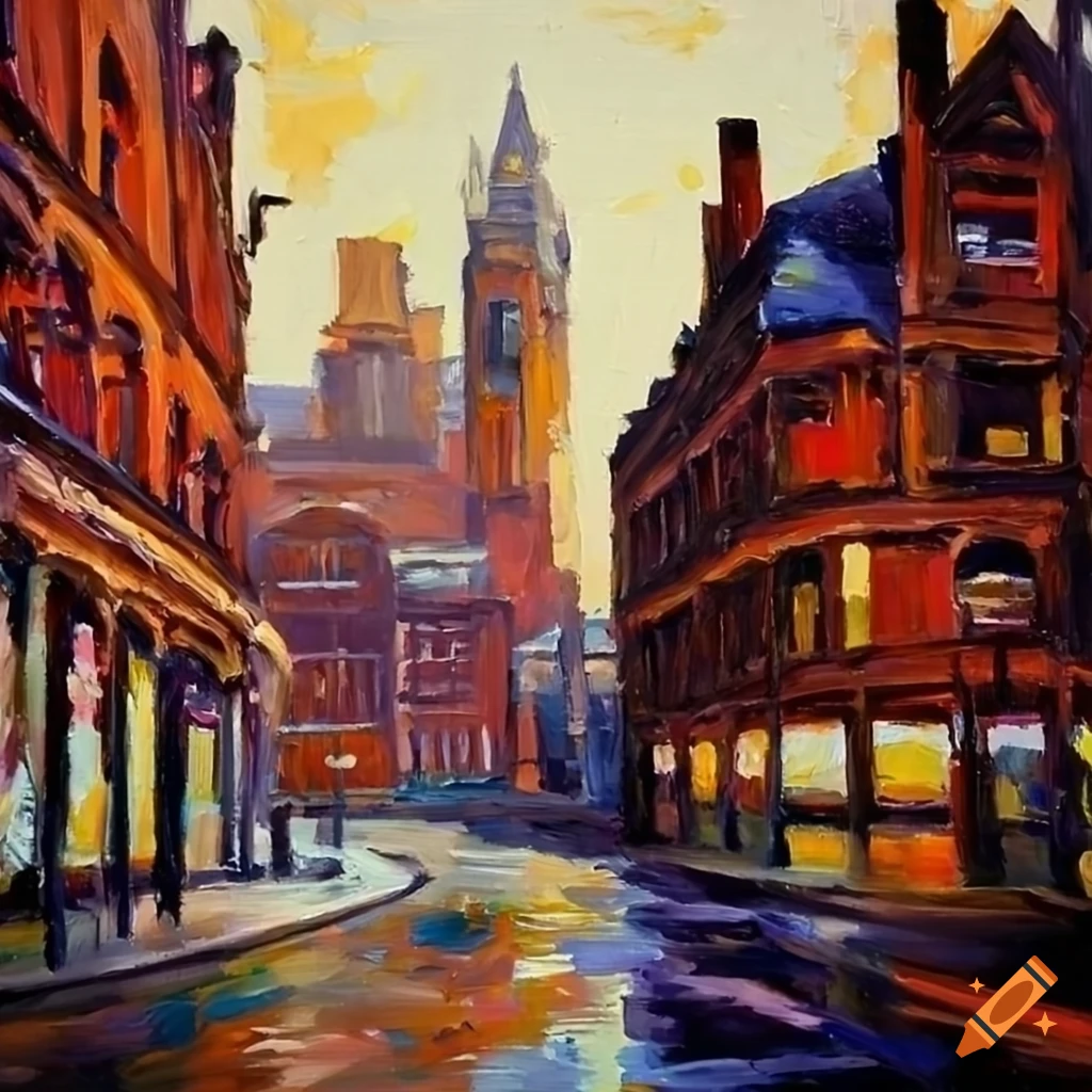 Oil painting of Manchester skyline on Craiyon
