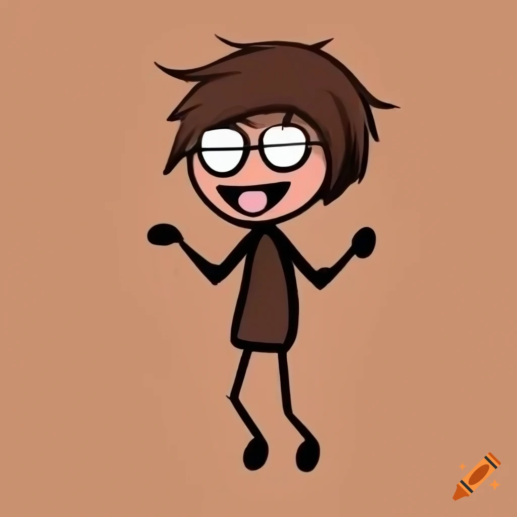 Full-body stickman character with messy brown hair and glasses on Craiyon