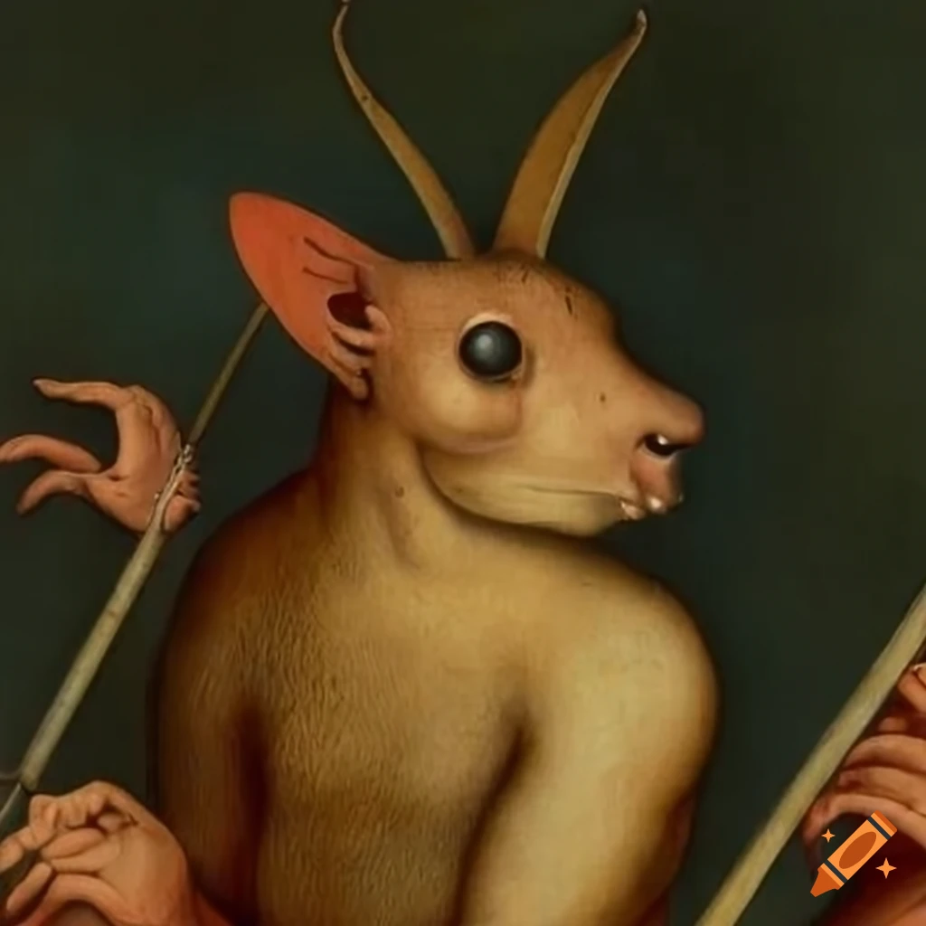 Surreal panorama of strange creatures by hieronymus bosch