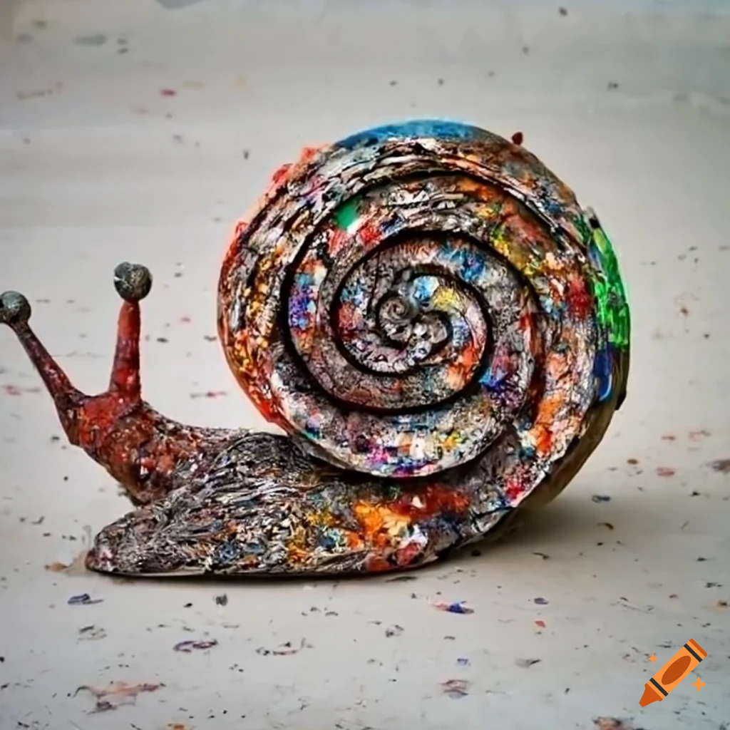 Abstract snail sculpture made from recycled materials on Craiyon