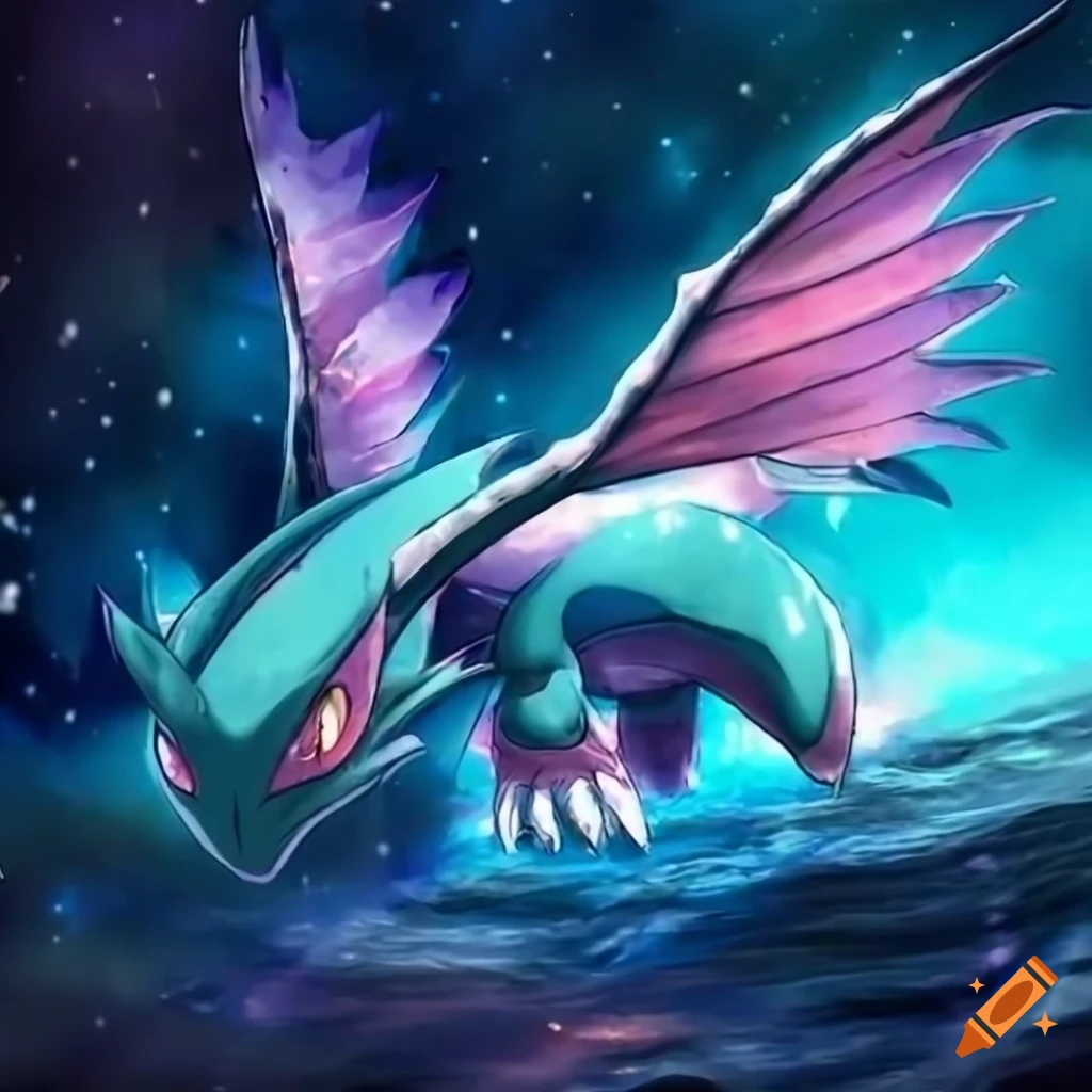 Majestic water-type dragon Pokémon swimming in galaxy-filled ocean on ...