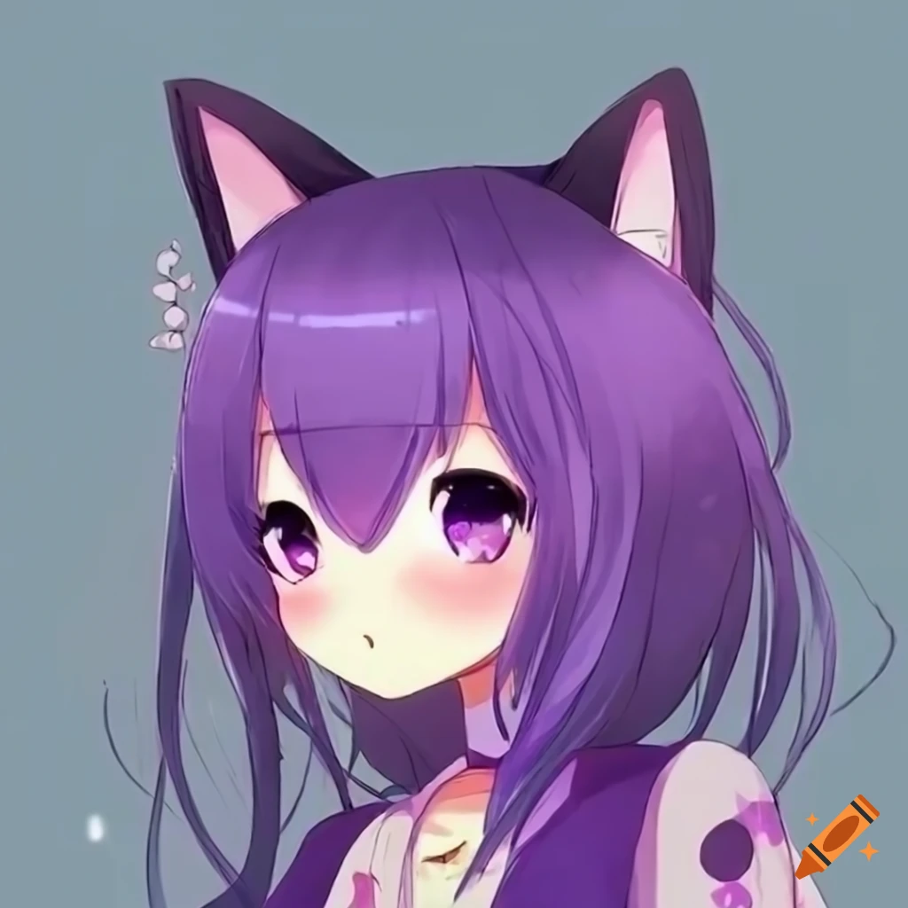 Cute purple anime cat on Craiyon